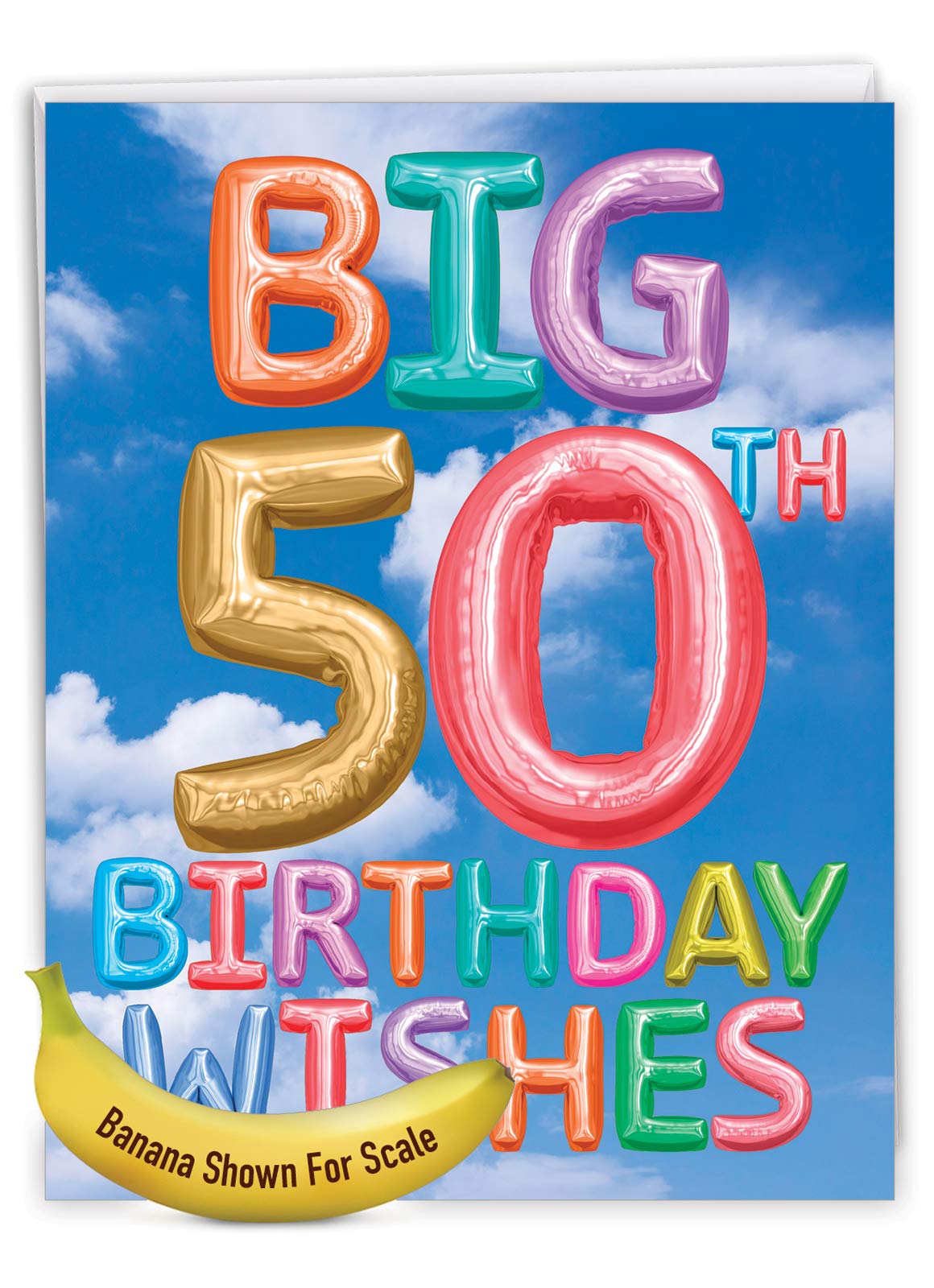 The Best Card Company - 50th Jumbo Birthday Greeting Card (8.5 x 11 Inch) - 50 Years Old Celebration (Not 3D or Layered) - Inflated Messages Milestones 50 (Not Actual Balloons) J5651CMBG-US