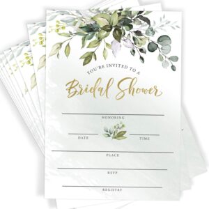 Printed Party Bridal Shower Invitations and Envelopes, Greenery, Set of 25