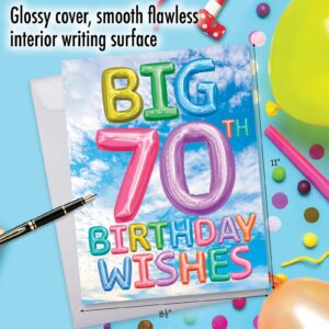 The Best Card Company - 70th Jumbo Birthday Greeting Card (8.5 x 11 Inch) - 70 Years Old Celebration, From All of Us (Not 3D or Layered) - Inflated Messages Milestones 70 J5651EMBG-US