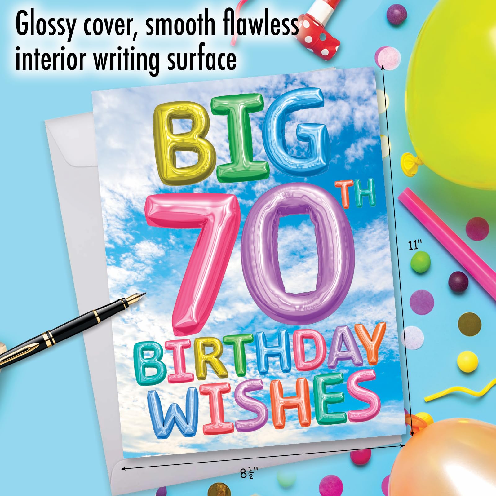 The Best Card Company - 70th Jumbo Birthday Greeting Card (8.5 x 11 Inch) - 70 Years Old Celebration, From All of Us (Not 3D or Layered) - Inflated Messages Milestones 70 J5651EMBG-US