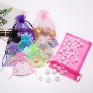 Akstore 100Pcs 2.8"x3.6"(7x9cm) Sheer Drawstring Organza Jewelry Pouches Wedding Party Christmas Favor Gift Bags (Mixed Color)