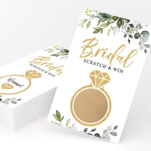 printed party bridal shower games – scratch off raffle cards, fun wedding shower game, botanical eucalyptus theme, 30 cards & stickers