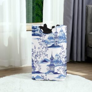 susiyo Beautiful Pagodas Mountains Chinoiserie Laundry Basket Collapsible Laundry Hamper Foldable Dirty Clothes Bag Large Storage Basket with Handles for Kid Room Toy Bin Bathroom Clothing Organizer