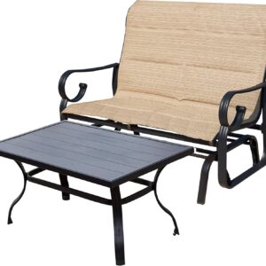 LOKATSE HOME 2 Pieces Outdoor Furniture Patio Bench Glider Chair Metal Coffee Table, Loveseat Set, Beige