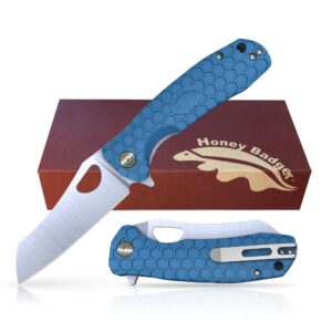 western active honey badger small pocket knife edc wharncleaver folding utility knife 2.75" steel blade for everyday carry, reversible pocket clip - (2.6oz) wharncleaver small blue hb1048