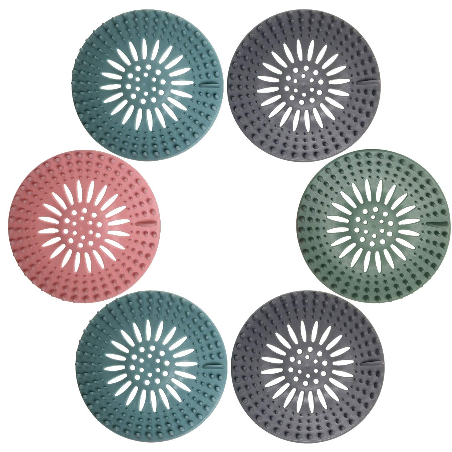 BEADNOVA Shower Hair Drain Catcher Bathtub Silicon Tub Hair Catcher Universal Drain Stopper Bathtub Hair Catcher for Drain Bathroom Bathtub Kitchen Tub (Mix Colors, 6 Pack)