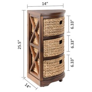 Hampton Meadows 3 Tier X-Side Corner Table Storage Cabinet with 3 Wicker Baskets, Walnut