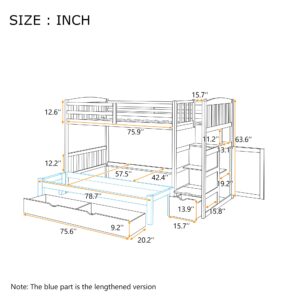 SOFTSEA Twin Over Twin/Full Bunk Bed with Staircase and Cabinet Wooden Bunk Bed Convertible into 2 Beds with Drawers for Kids