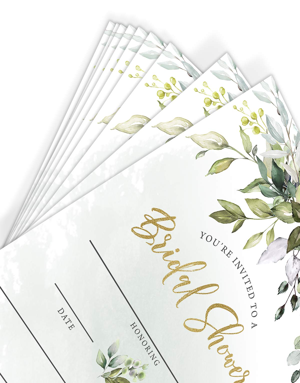 Printed Party Bridal Shower Invitations and Envelopes, Greenery, Set of 25