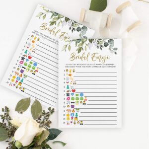 Printed Party Bridal Shower Game Set – 5 Fun Games and Activities for 50 Guests, Includes Bingo, Trivia, and Advice Cards, Botanical Eucalyptus Wedding Shower Games