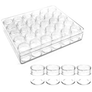 famgee 30 bottles small clear plastic bead storage containers with lid jewelry diamond embroidery storage box organizer holder nail arts display sewing cosmetic nail glitter powder