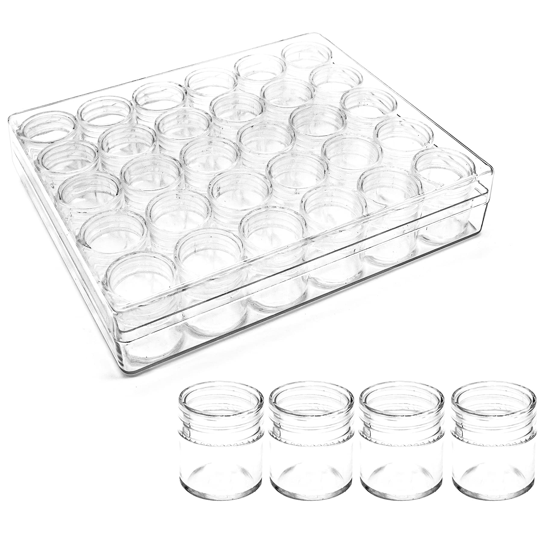 Famgee 30 Bottles Small Clear Plastic Bead Storage Containers with Lid Jewelry Diamond Embroidery Storage Box Organizer Holder Nail Arts Display Sewing Cosmetic Nail Glitter Powder