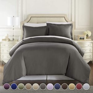 pride beddings-3pc duvet cover set-800 thread count egyptian quality ultra silky soft premium bedding collection -queen size-gray