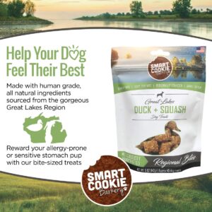 Smart Cookie All Natural Dog Treats - Duck & Squash - Training Treats for Dogs with Allergies or Sensitive Stomachs - Soft Dog Treats, Grain Free Dog Treats, Chewy, Human-Grade, Made in USA - 5oz Bag