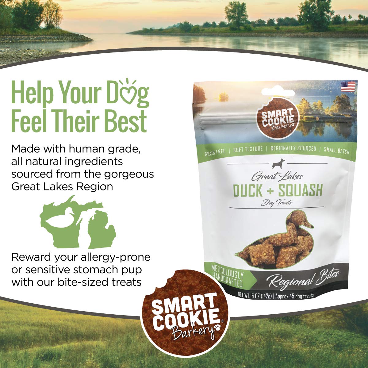 Smart Cookie All Natural Dog Treats - Duck & Squash - Training Treats for Dogs with Allergies or Sensitive Stomachs - Soft Dog Treats, Grain Free Dog Treats, Chewy, Human-Grade, Made in USA - 5oz Bag