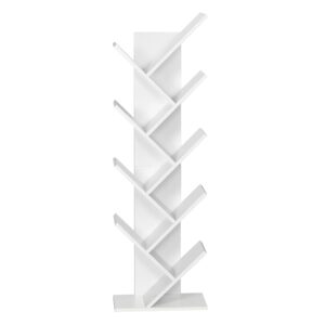 meerveil 9-tier floor standing tree bookcase, bookshelf wooden for books magazine cds in living room home office modern white