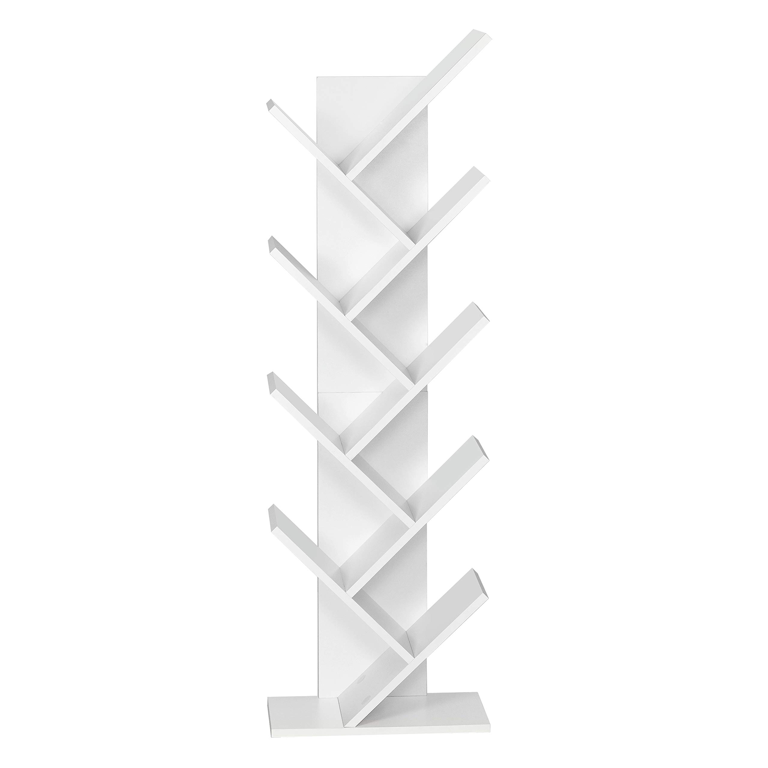 Meerveil 9-Tier Floor Standing Tree Bookcase, Bookshelf Wooden for Books Magazine CDs in Living Room Home Office Modern White