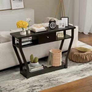 WATERJOY 47" Wooden Entryway Table with Drawer and Shelf, Accent Tables for Living Room Hallway