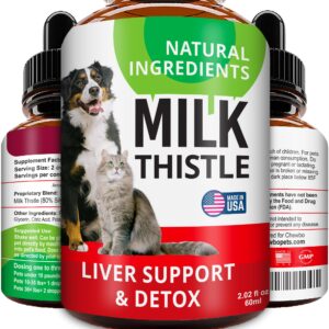 liver support supplement for dogs & cats - milk thistle liver support - canine hepatic care - cat & dog liver cleanse - max effect liquid drops