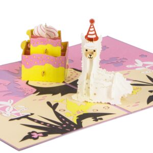 ribbli birthday cards, llama and cake pop up birthday card, alpaca birthday card for men women kids, with envelope