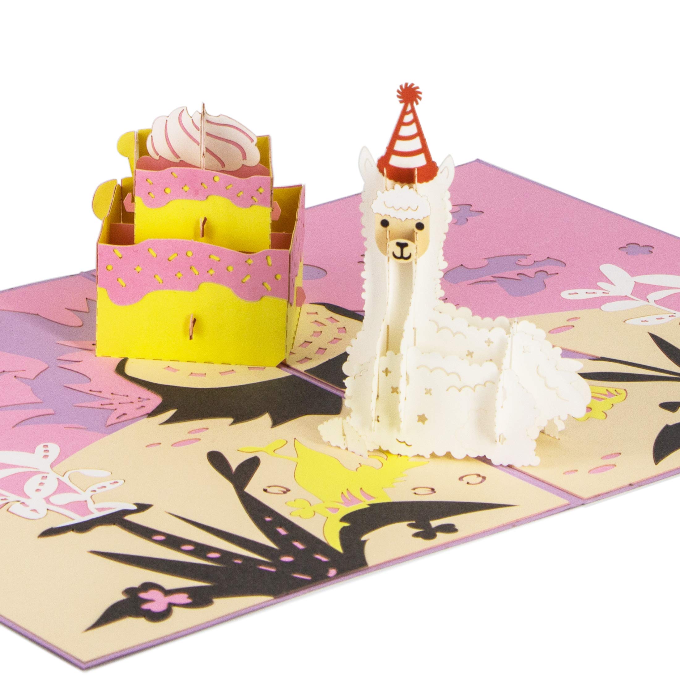 Ribbli Birthday Cards, Llama and Cake Pop Up Birthday Card, Alpaca Birthday Card for Men Women kids, with Envelope