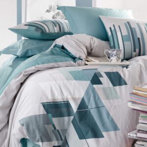 SUSSEXHOME Light Gray Cubes Duvet Cover Set | Teal, Full Size Duvet Cover, 1 Duvet Cover, 1 Fitted Sheet and 2 Pillowcases, Iron Safe, Hypoallergenic, Breathable Bedding Set, Machine Washable