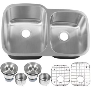 caphaus undermount single or double bowl 16 gauge stainless steel kitchen sink, mutiple choices for 30-inch, 31-inch, 32-inch, w/drain strainer and bottom grid