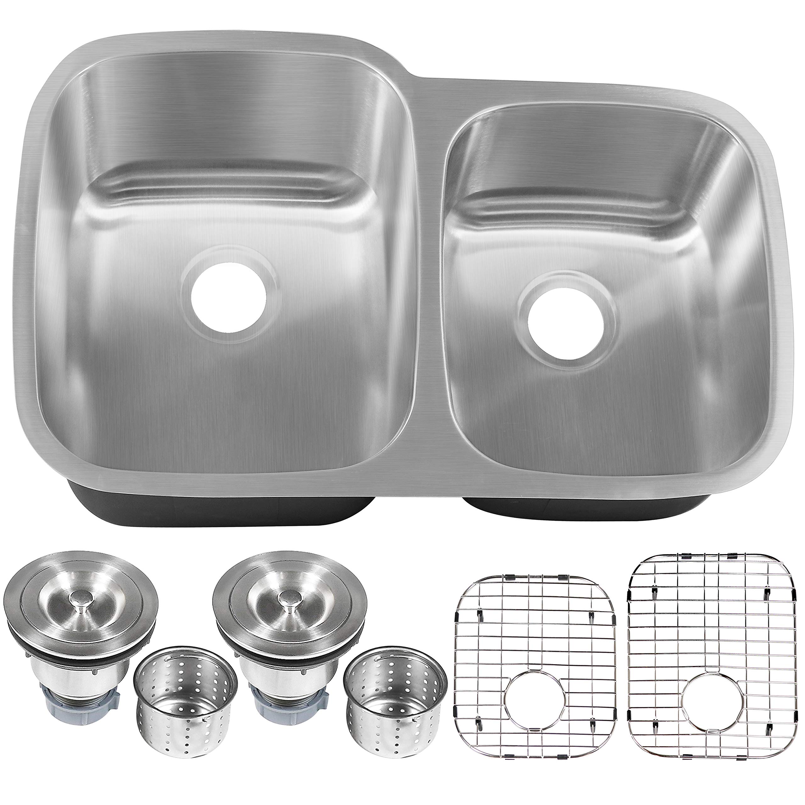 CAPHAUS Undermount Single or Double Bowl 16 Gauge Stainless Steel Kitchen Sink, Mutiple Choices for 30-inch, 31-inch, 32-inch, w/Drain Strainer and Bottom Grid