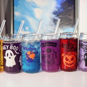 ANOITON Halloween Cups - Halloween Decorations Indoor Halloween Mug with Ghost Witch Decor Hocus Pocus Tumbler Halloween Party Supplies 18oz High Borosilicate Can Shaped Glass Cups Mug Tumbler