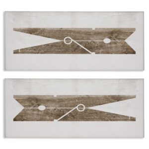 stupell industries minimal laundry clothespins brown white design wall art, 2pc, each 10 x 24, beige