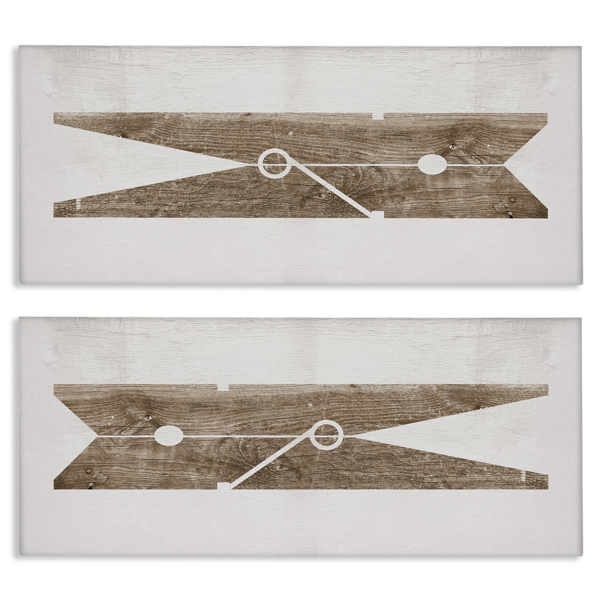 Stupell Industries Minimal Laundry Clothespins Brown White Design Wall Art, 2pc, Each 10 x 24, Beige