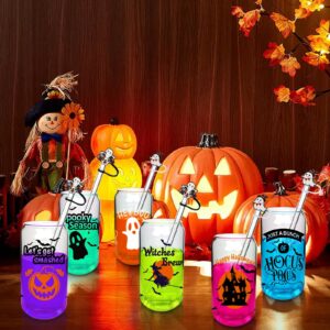 ANOITON Halloween Cups - Halloween Decorations Indoor Halloween Mug with Ghost Witch Decor Hocus Pocus Tumbler Halloween Party Supplies 18oz High Borosilicate Can Shaped Glass Cups Mug Tumbler