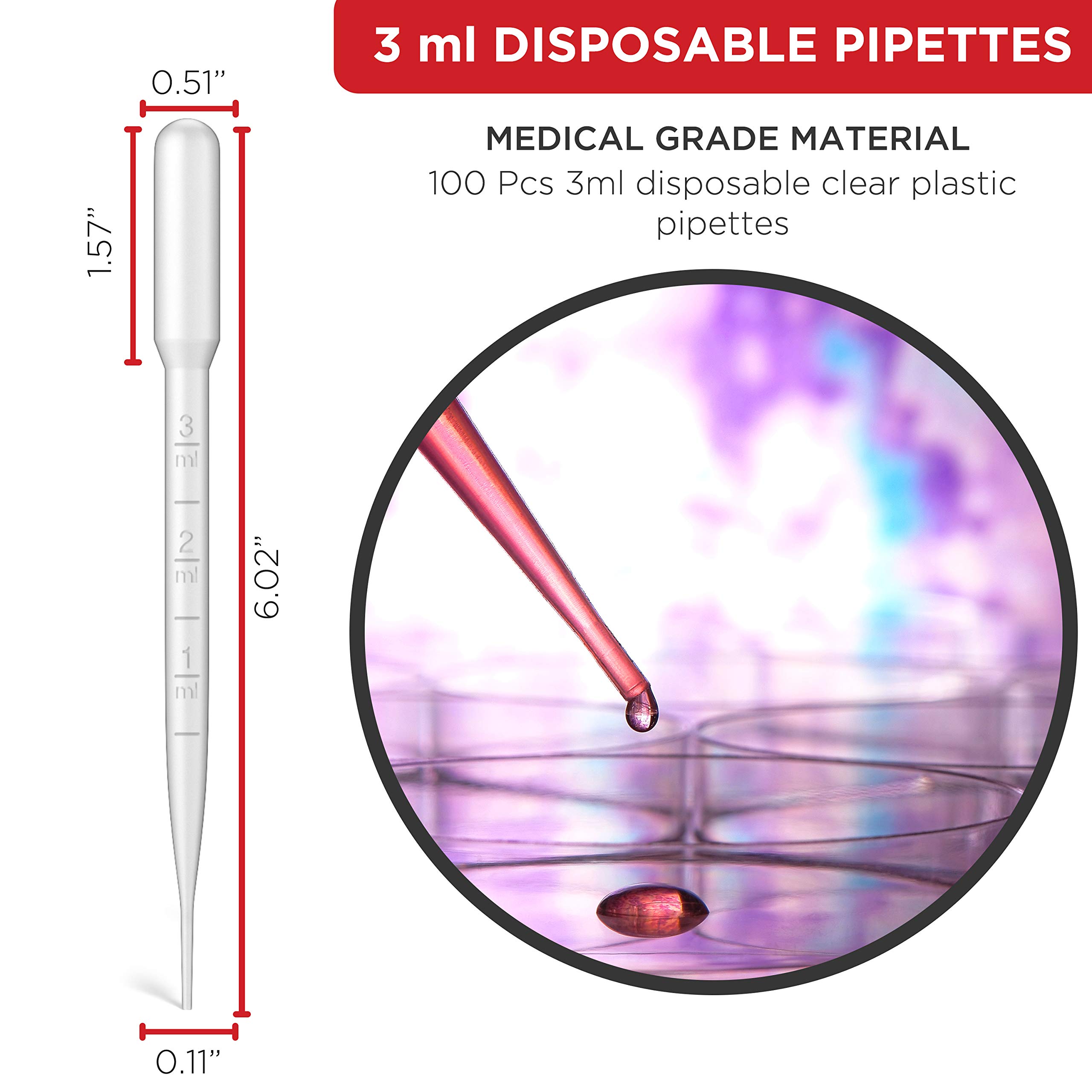 Scineeds 3ML Plastic Transfer Pipettes Eye Dropper (100 Pcs), Disposable Calibrated Essential Oil Dropper, Lab Pipette, Eye Dropper Suitable For Science Laboratory Experiment, Make Up Tool and DIY Art