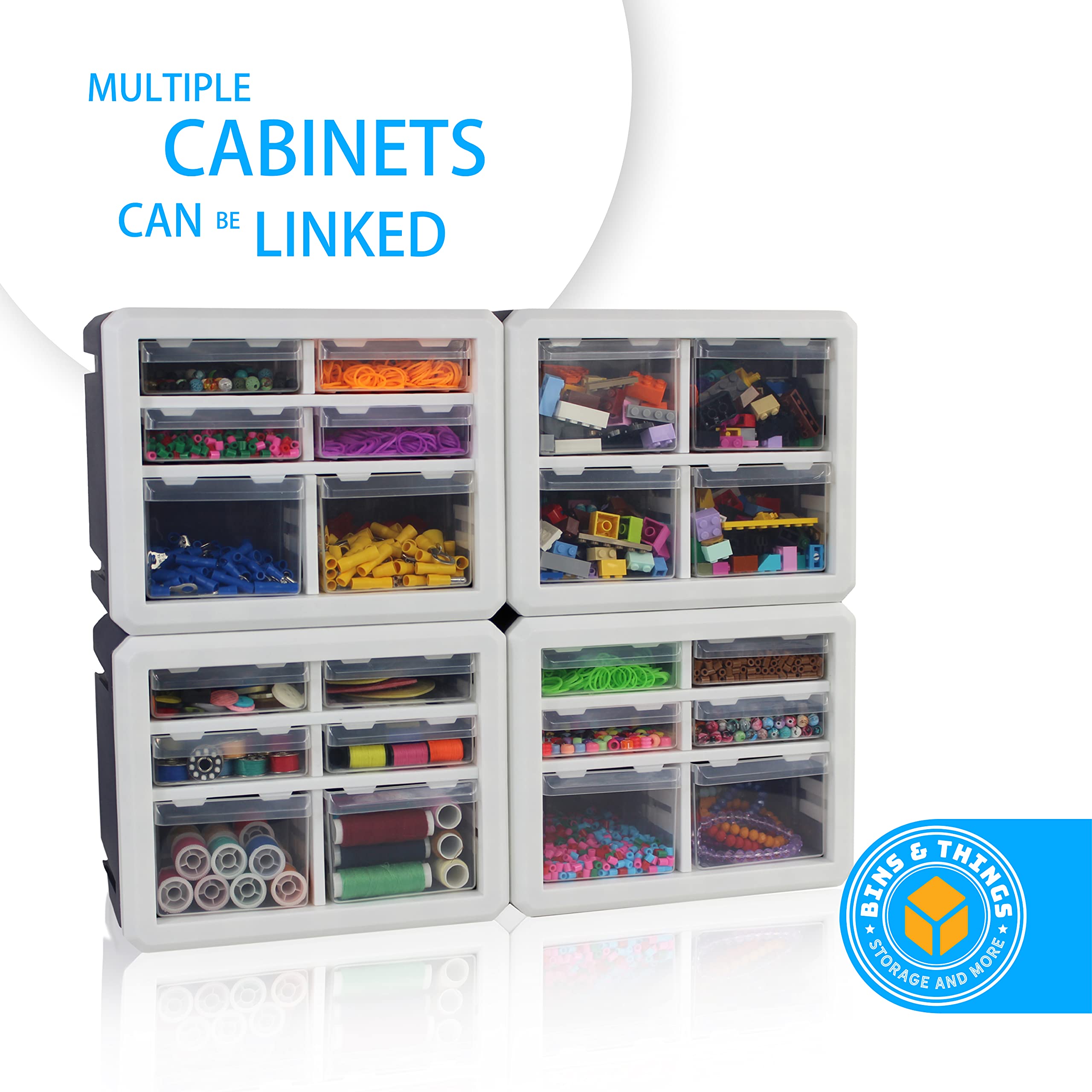 Bins & Things Mini Desk Craft Organizer 6 Small Drawers with Removable Dividers, Arts & Crafts Parts, Teacher Toolbox Organizer, Sewing Craft Cabinet, Hardware Organizers (9.25 x 5.5 x 7.75)