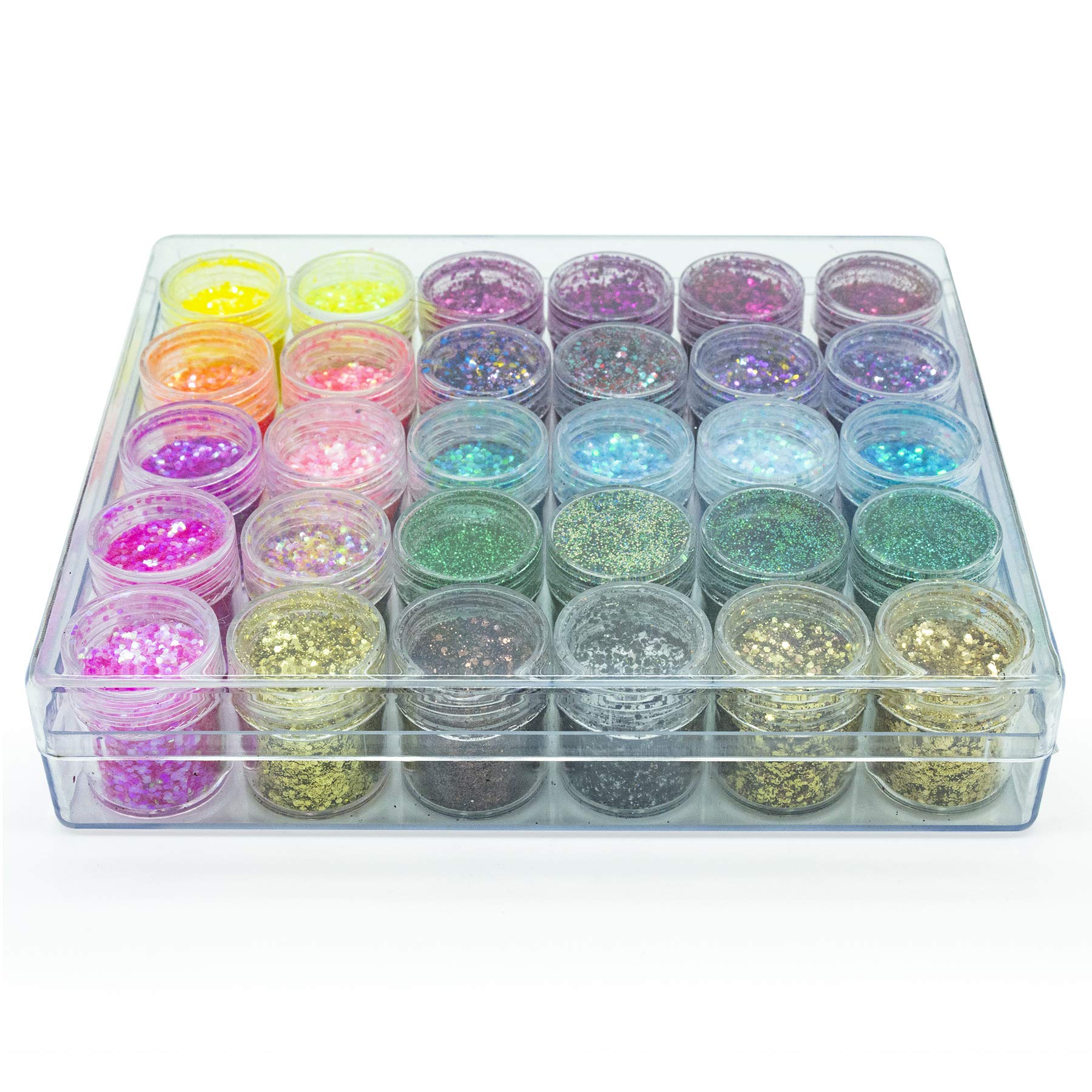 Famgee 30 Bottles Small Clear Plastic Bead Storage Containers with Lid Jewelry Diamond Embroidery Storage Box Organizer Holder Nail Arts Display Sewing Cosmetic Nail Glitter Powder