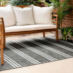 Unique Loom Outdoor Collection Area Rug - Anguilla (4' 1" x 6' 1" Rectangle, Charcoal/ Ivory)