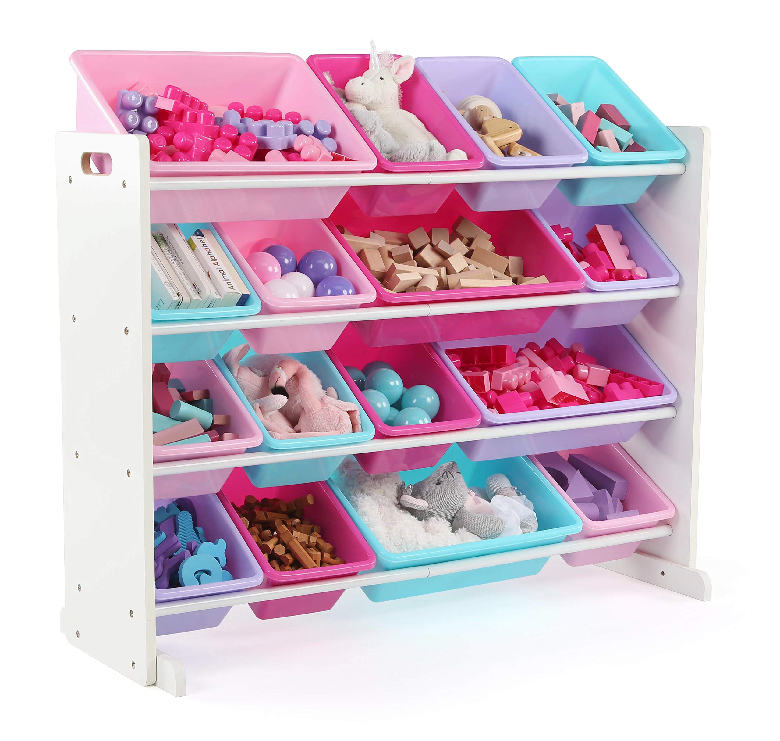 Humble Crew Toy Organizer (16 Bins) and Book Rack Storage Bookshelf (Pastel Collection)