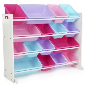 Humble Crew Toy Organizer (16 Bins) and Book Rack Storage Bookshelf (Pastel Collection)