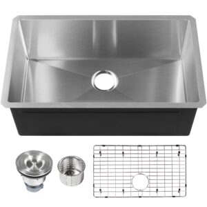 caphaus undermount single or double bowl 16 gauge stainless steel kitchen sink, mutiple choices for 30-inch, 31-inch, 32-inch, w/drain strainer and bottom grid