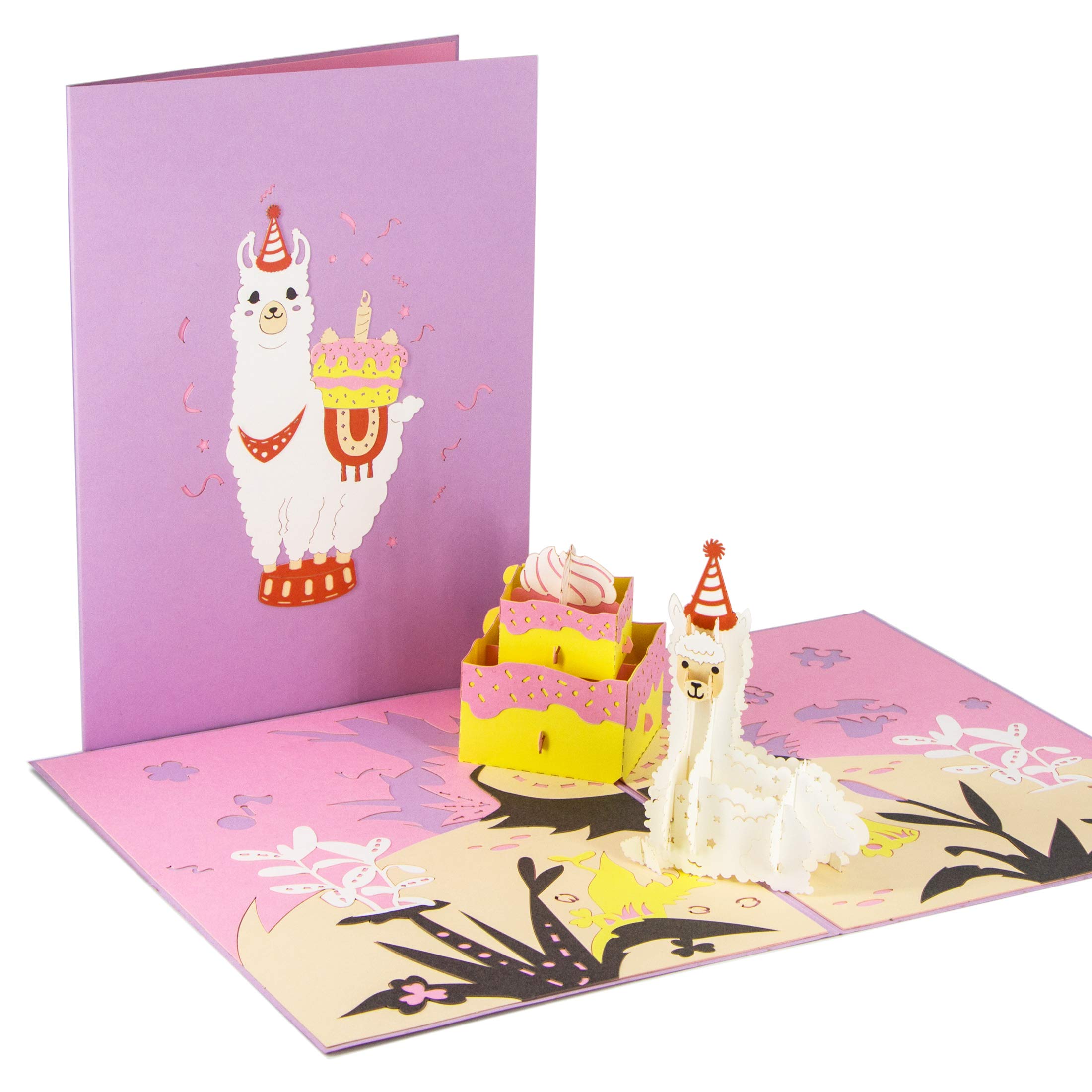 Ribbli Birthday Cards, Llama and Cake Pop Up Birthday Card, Alpaca Birthday Card for Men Women kids, with Envelope