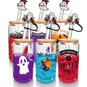 anoiton halloween cups - halloween decorations indoor halloween mug with ghost witch decor hocus pocus tumbler halloween party supplies 18oz high borosilicate can shaped glass cups mug tumbler