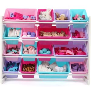 Humble Crew Toy Organizer (16 Bins) and Book Rack Storage Bookshelf (Pastel Collection)