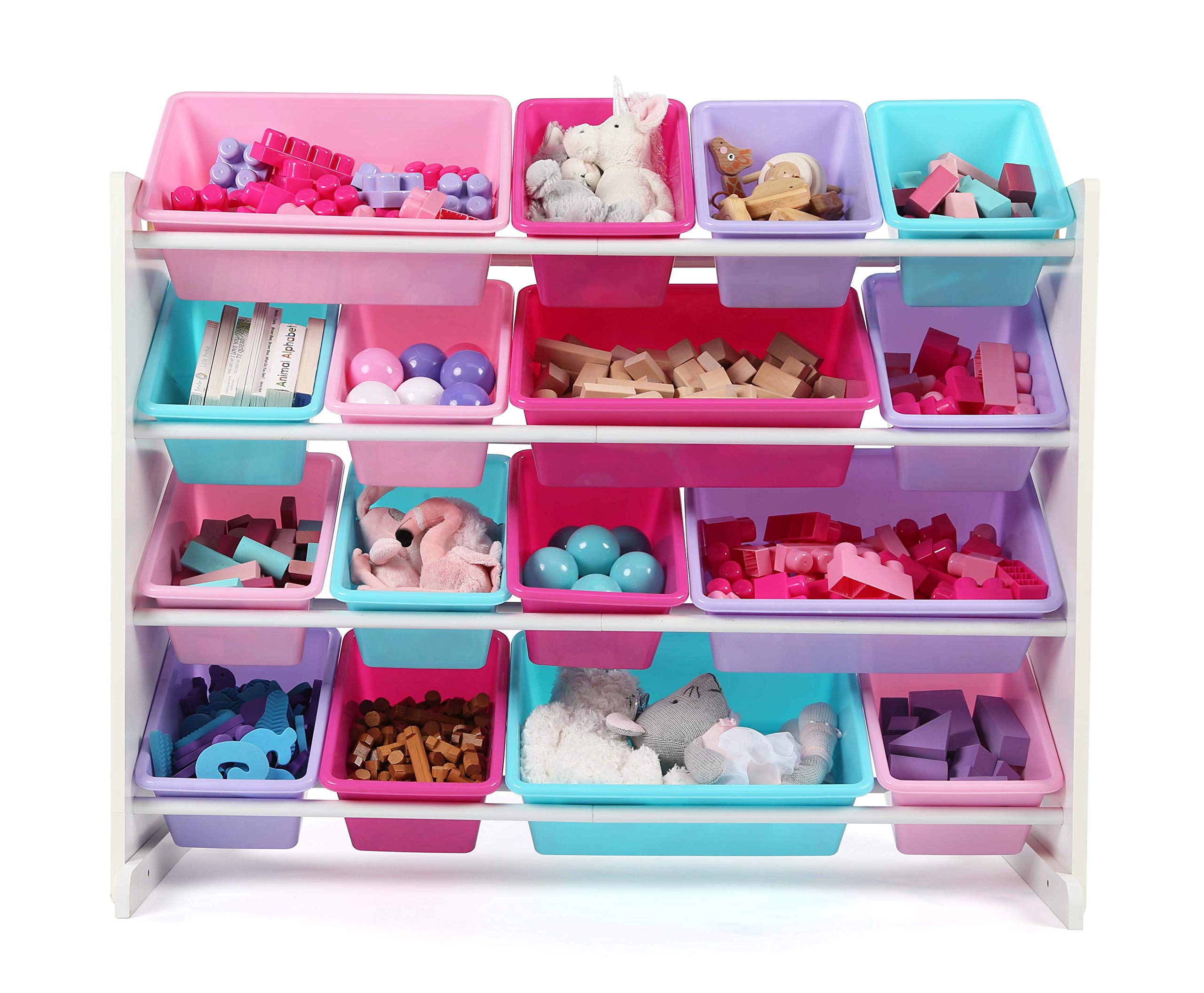 Humble Crew Toy Organizer (16 Bins) and Book Rack Storage Bookshelf (Pastel Collection)