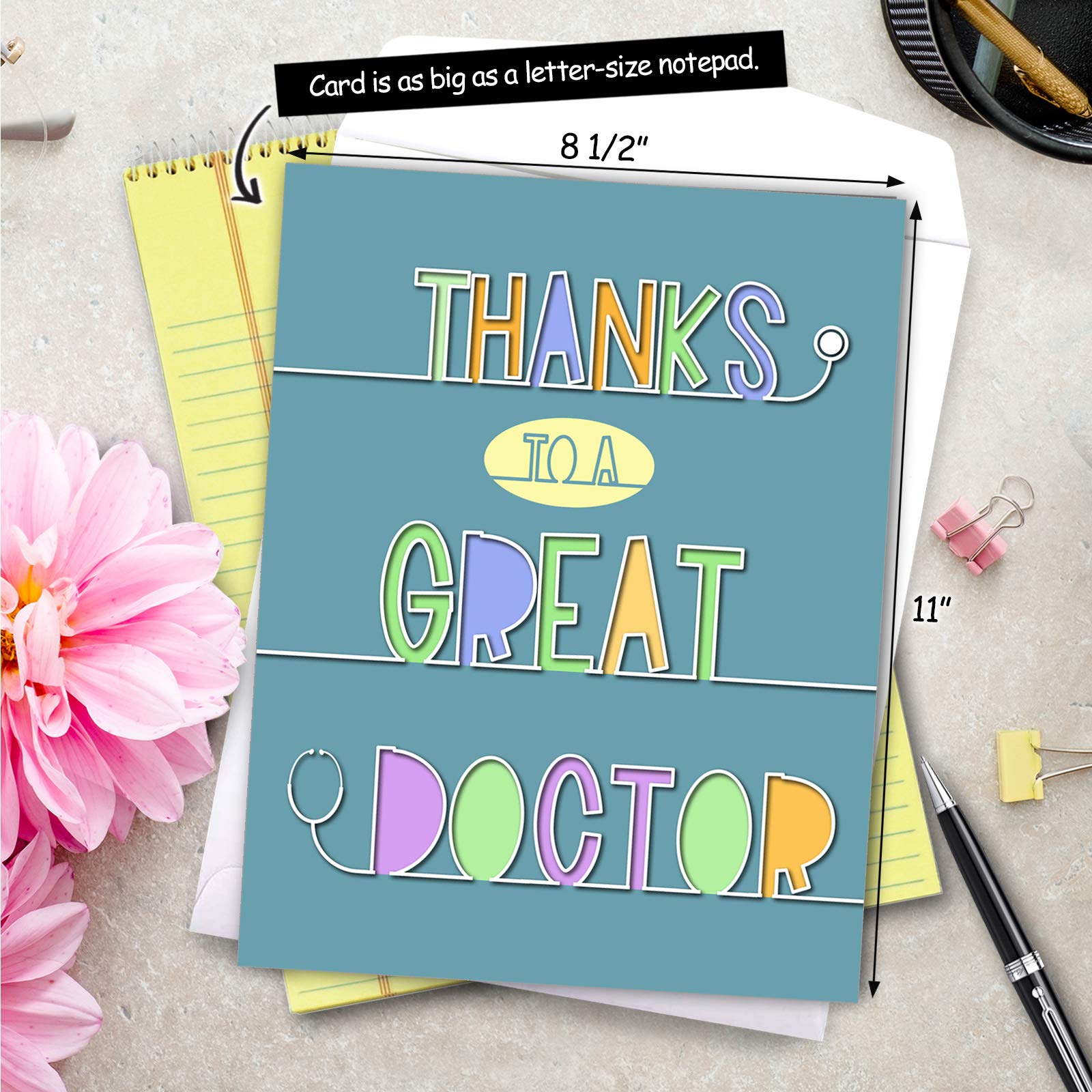 NobleWorks - Jumbo Thank You Card for Nurse and Doctor (8.5 x 11 Inch) - Big Gratitude Greeting Card with Envelope, Health Care Worker - Doctor Gratitude J9151TYG