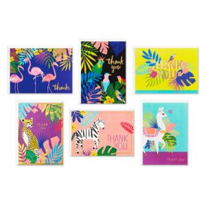 hallmark thank you cards assortment, tropical animals (24 assorted thank you notes with envelopes—cheetahs, llamas, zebras, flamingos, birds)