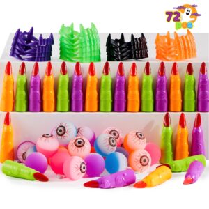 joyin 72 pcs halloween party favors game toy gifts-scary eyeballs, witch fingers and vampire teeth set for kids child trick or treat, gift exchange, halloween carnival game prizes