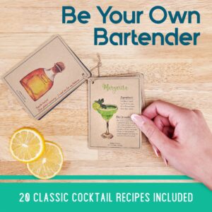 Mixology Bartender Kit - 8-Piece Silver Cocktail Shaker Set with Black Wood Stand, Recipe Cards, and Bar Accessories Ideas