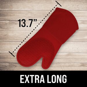 HOMWE Professional Silicone Oven Mitt, Oven Mitts with Quilted Liner, Heat Resistant Pot Holders, Flexible Oven Gloves, 1 Pair, 13.7 Inch, Empire Red