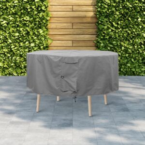 KHOMO GEAR Round Patio Table & Chair Set Cover - Durable and Water Resistant Outdoor Furniture Cover (Grey, Small - 60" Diameter)