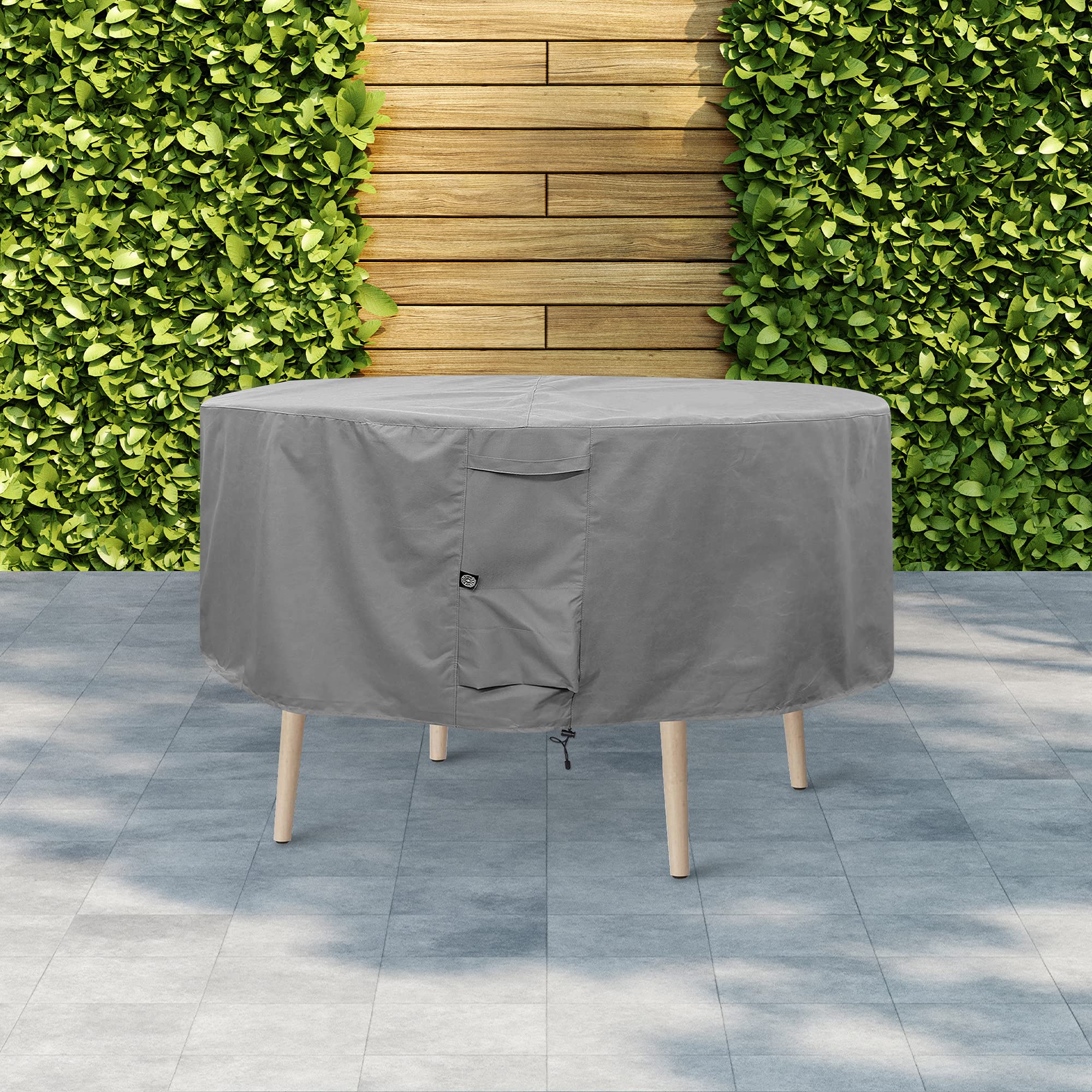 KHOMO GEAR Round Patio Table & Chair Set Cover - Durable and Water Resistant Outdoor Furniture Cover (Grey, Small - 60" Diameter)